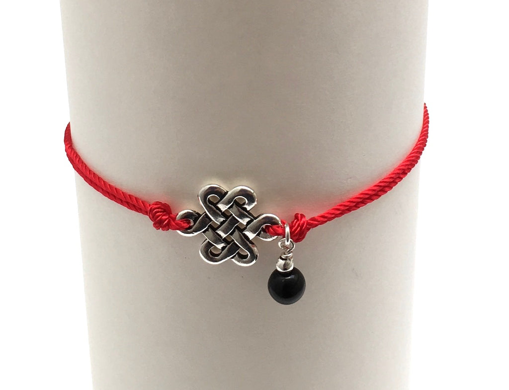 Red String Bracelet, Obsidian & Celtic Infinity Love Knot Silver Charms ...